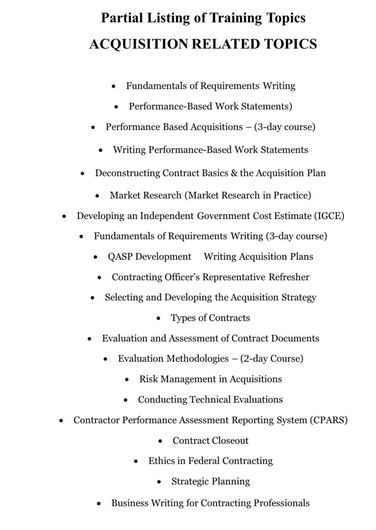 Acquisition Training – Octagon Management & Resource Group